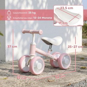 AIYAPLAY dětské odrážedlo skládací učící kolo se svítícím a tichým EVA koly, výškově nastavitelným sedadlem, růžová