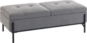 HOMCOM úložná lavice, lněný taburet s 2 přihrádkami, víky na pantech a extra polstrováním, sedadlo s knoflíkovým prošitím — (117 x 50 x 44 cm), šedá