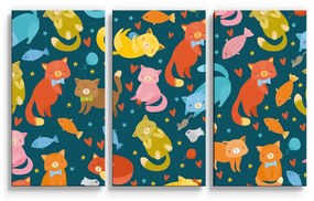 Sablio Obraz - 3-dílný Kočky s rybkami - 120x80 cm
