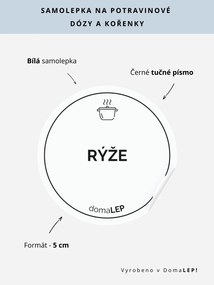 RÝŽE – bílá samolepka na dózu, tučné písmo, 5 cm | DomaLEP