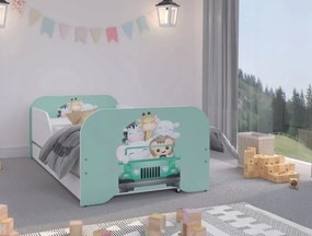 Nádherná dětská postel 160 x 80 cm s mentolovým čelem a safari zvířátky