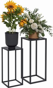 Outsunny Set 2 Květinových Stojanů, Stoličky na Květiny s Ocelovými Nohami, Skandinávský Design, Květinový Stojan na Zahradu a Balkon, Černá | Aosom