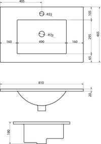 Sapho Slim keramické umyvadlo 80 x 46 cm nábytkové s otvorem pro baterii bílá 1601-80