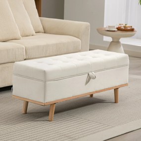 HOMCOM úložná lavice s úložným prostorem 80L, s látkovým potahem a dřevěnými nohami, 118x42x45 cm, krémová