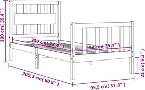 vidaXL Rám postele s čelem 90 x 200 cm masivní dřevo [3192414] Barva: Bílá