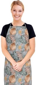 Bellatex Kuchyňská zástěra ADÉLA zástěra 67x84 cm Monstera, růže žlutá, šedá, béžová