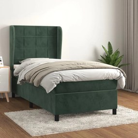 vidaXL Box spring postel s matrací 100x200 cm samet [3129196] Barva: Tmavě zelená