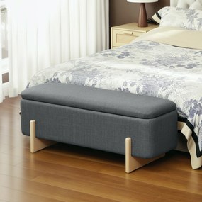 HOMCOM Stolička s úložným prostorem, sedací lavice s pěnovým polstrováním, imitace lnu, 111 x 44,5 cm, tmavě šedá