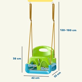 Dětská houpačka Outsunny 3-v-1 pro vnitřní i venkovní použití, nastavitelný provaz a bezpečnostní pás, 9-36 měsíců, zelená