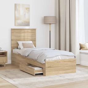 Rám postele Sonoma dub a stříbrná 70 x 190 cm Kompozitní dřevo 3411370