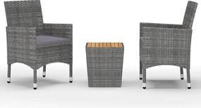 3dílný bistro set polyratan a akáciové dřevo šedý 3058363