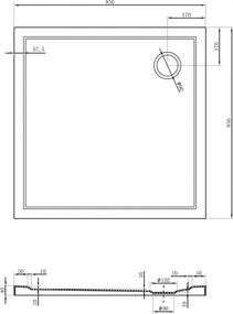 Mexen Flow Slim, čtvercová sprchová vanička 85 x 85 cm, bílá lesklá, 46S108585