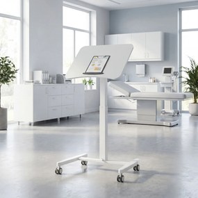 HOMCOM výškově nastavitelný stojací stůl 75–114 cm — mobilní stolík na notebook s naklápěcí deskou, bezpečnostní zarážkou, ocelovým rámem, pneumatick…