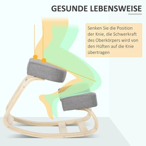 Ergonomická klečící židle Vinsetto z březového dřeva, židle pro správné sezení s paměťovou pěnou a polyesterovým polstrováním pro domov i kancelář, š…