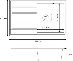 Gamma Modern 8010, 1-komorový granitový dřez 800x500x210 mm, černá, GMA-ZM-8010-BK