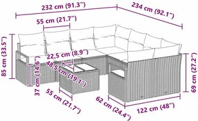Set pohovek 9 ks 8-Počet míst Černá a tyrkysová polyratan 3346326