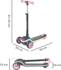 Dětská tříkolová LED koloběžka Ricokids Leddi - černá a růžová