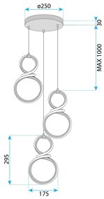 Toolight Toolight, závěsné LED svítidlo 3x20W, 4000K, G073-3CPR, zlatá lesklá, OSW-08663