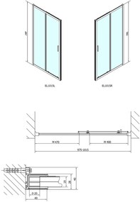 Polysan, EASY LINE sprchové dveře 1000mm, čiré sklo, EL1015