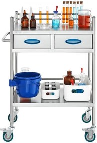 Laboratorní servírovací vozík, 2vrstvý nerezový pojízdný vozík