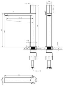 Sapho, KAISA stojánková umyvadlová baterie bez výpusti, vysoká, 235 mm, černá/červené zlato, ZT091
