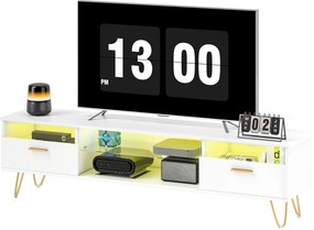 HOMCOM TV nábytek s 16barevným LED RGB osvětlením, TV stojan pro televize od 42 do 120 palců, 160x35x42 cm, bílý