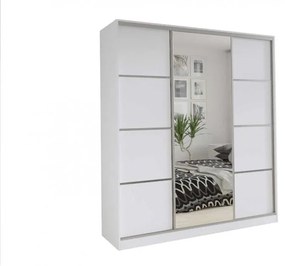 Nejlevnější nábytek Šatní skříň LITOLARIS 150 se zrcadlem, 4 šuplíky a 2 šatními tyčemi, bílý mat