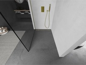 Mexen Kioto L, sprchová zástěna Walk-In 100 x 200 cm, 8mm čiré sklo černý vzor, ​​zlatý matný profil, 800-100-103-55-70
