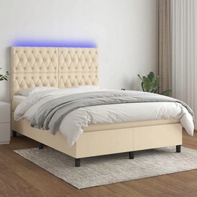 Box Spring Postel S Matrací A Led Textil Krémová Prošívaný design 140 x 2