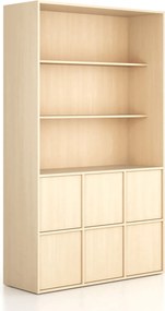 Kancelářská skříň FRAME, 6x dveře, 2x police, 1299 x 450 x 2162 mm, PUSH-lock, bříza