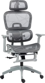 HOMCOM Kancelářská židle, ergonomická židle k psacímu stolu s potahem ze síťoviny, nastavitelná, na kolečkách, s opěrkami rukou, opěrkou hlavy, šedá