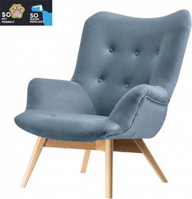 Křeslo ušák TOM | 81 cm | IMPREGNOVANÁ TKANINA | bledě modrá + bukové nožičky
