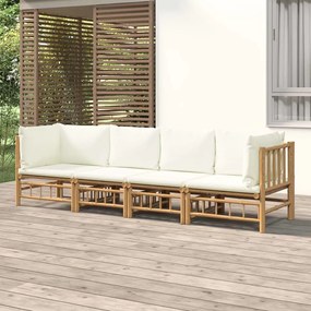 vidaXL 4dílná zahradní sedací souprava s tmavě šedými poduškami bambus [3155184] Barva polštáře: Krémová