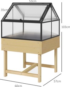 Outsunny Mini Skleník na Nohách - vyvýšený zahradní truhlík - rozměry 60D x 57Š x 103V cm - dvojitě otevíratelné polykarbonátové panely, ocel, ošetře…