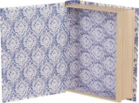 Bílo-modrý úložný box s květy ve tvaru knihy Book Van - 17*14*5 cm