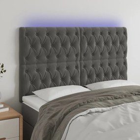 Čelo postele s LED tmavě šedé 160x7x118/128 cm samet 3122815