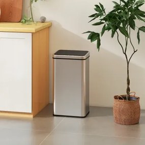 HOMCOM Senzorový odpadkový koš 50 l nerezová ocel Automatický odpadkový koš s víkem s měkkým zavíráním Senzor pohybu 35,5 x 26 x 67 cm Stříbrná barva