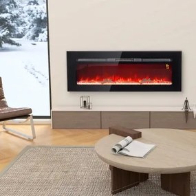 HOMCOM Elektrický krb s nástěnným držákem a dálkovým ovládáním, umělé polena a krystaly, výkon 1800W, černá 820-422V92BK