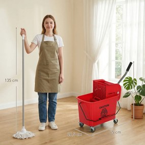 HOMCOM kyblík na vytírání s ždímacím zařízením, přepážkou na oddělení vody a kolečky, objem 20 l pro domácí úklid, 45x26,5x70 cm, červený