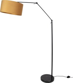 Stojací lampa černá nastavitelná se žlutým stínidlem a zlatým vnitřkem 50 cm - Editor