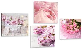 Set obrazů jemné zátiší květin - 4x 40x40