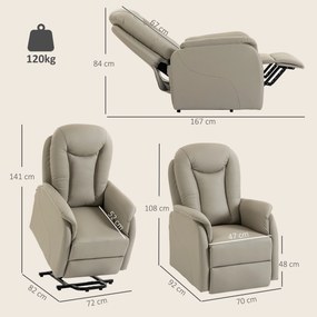 HOMCOM Elektrické křeslo s funkcí vstávání, nastavitelné až do 145°, 8bodová masáž a topná funkce, světle šedé