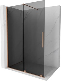 Mexen Velar, sprchová zástěna s posuvnými dveřmi Walk-in 140 x 200 cm, 8mm šedé sklo, měděná matná, 871-140-000-43-65