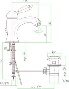 SAPHO KIRKÉ WHITE stojánková umyvadlová retro baterie s výpustí, bílá páčka, bronz KI02BB
