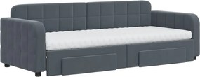 Válenda s přistýlkou a zásuvkami tmavě šedá 80 x 200 cm samet 3196995