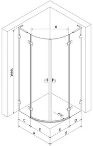 Mexen Lunar, L půlkruhový výklopný sprchový kout 100 x 100 cm, 8mm čiré sklo, černý profil, 833L-100L-100P-70-00