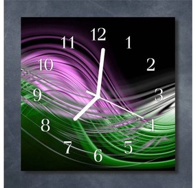 Nástěnné hodiny obrazové na skle - Abstrakt zelenofialový