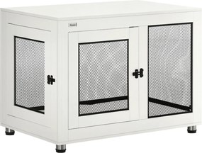 PawHut Domácí Kotec pro Psy, Kotec se 2 Dveřmi, Pratelný Polštář, Psí Dům s Nastavitelnými Nohy, Zámek, pro Velké Psy do 30 kg, Bílý, 94 x 60 x 71,5 c