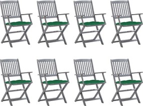 vidaXL Skládací zahradní židle s poduškami 8 ks masivní akácie [3078281] Barva: Zelená
