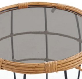 Kulatý ratanový stolek ALABAMA se skleněnou deskou